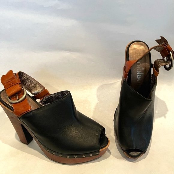 Daniblack | Shoes | Fun Black And Brown Leather Clog Pumps With Metal ...
